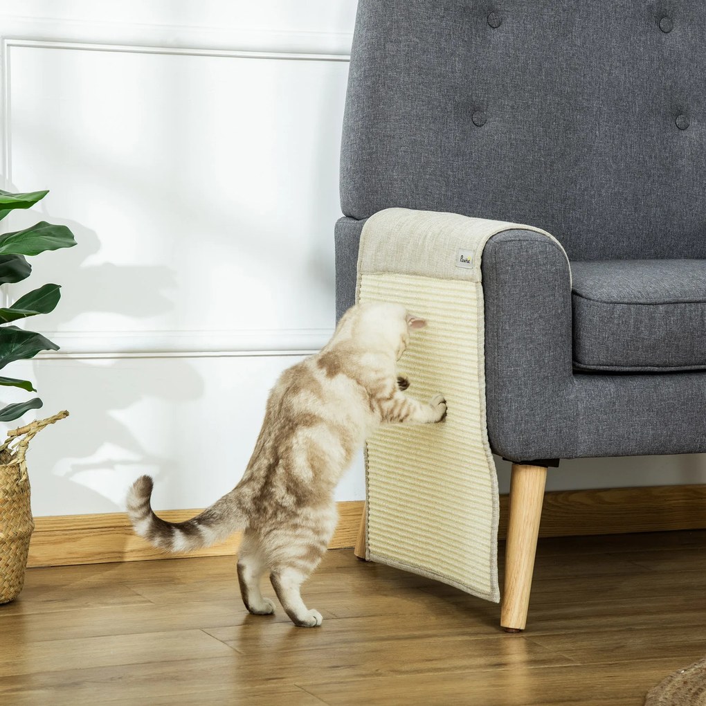 PawHut sada 2 škrabadel na pohovku pro kočky, sisalový škrabací koberec, béžová+šedá, 130x45x0,3cm, na křeslo a pohovku| Aosom