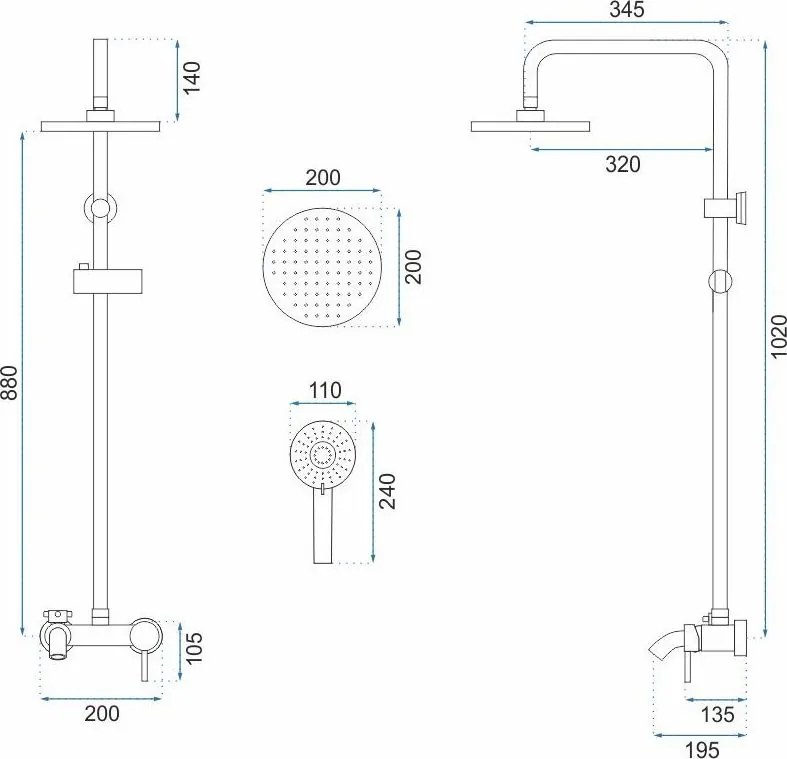 Sprchová souprava Rea LUIS s výtokem do vany - zlatá broušená