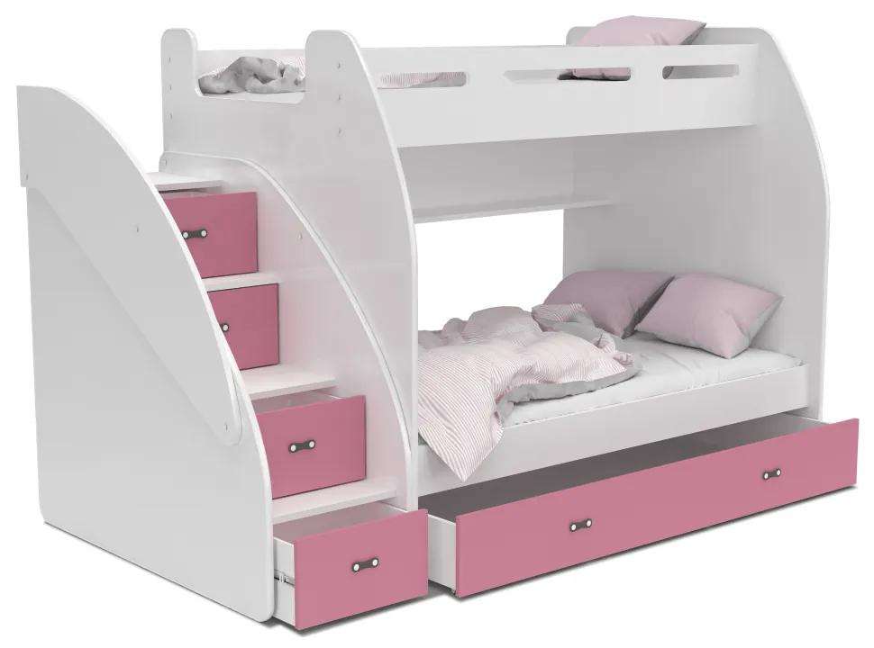 Patrová postel ZUZKA s úložným prostorem (různé barvy), Růžová
