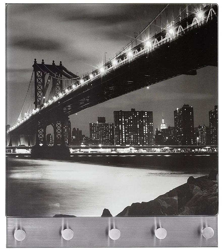 Skleněná magnetická tabule pro poznámky  + 5 háčků, Manhattan Bridge, WENKO