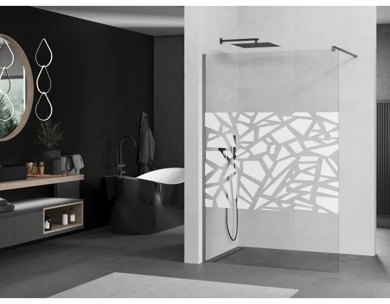Mexen Kioto, sprchová zástěna Walk-In 140 x 200 cm, 8mm čiré sklo bílý vzor, ​​grafitový profil, 800-140-101-66-85