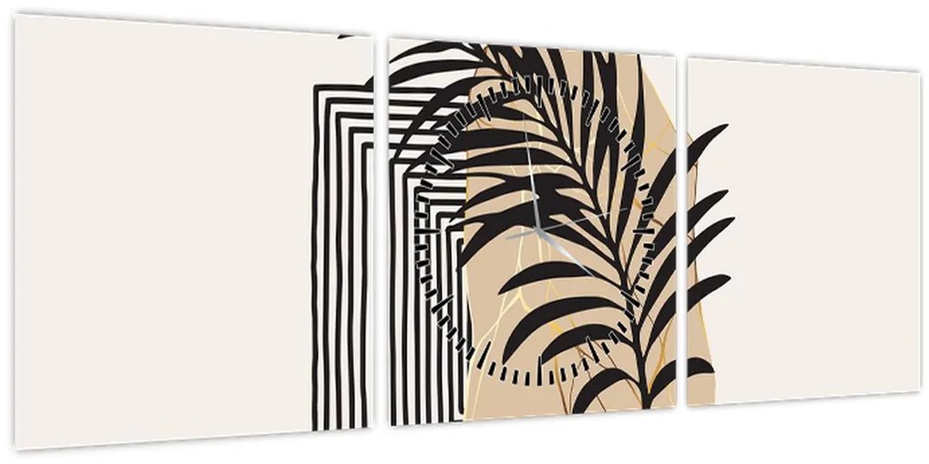 Obraz - Abstrakce s tropickými listy N⁰3 (s hodinami) (90x30 cm)