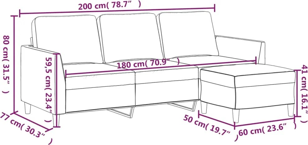 3místná pohovka s podnožkou šedá 180 cm umělá kůže 3201124