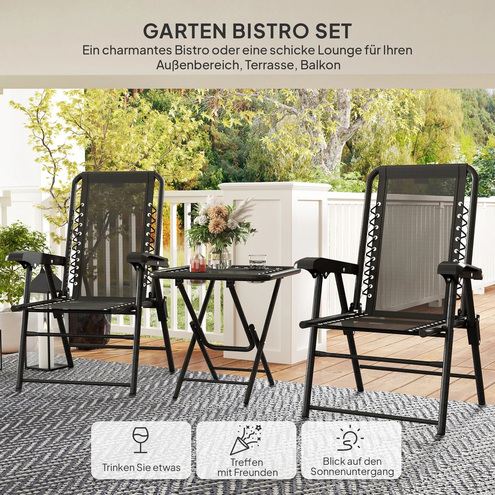 Outsunny Bistro set 3dílný ocelový zahradní nábytek odolný proti povětrnostním vlivům se skládacím bistro stolem držák na pohár zahradní židle černá