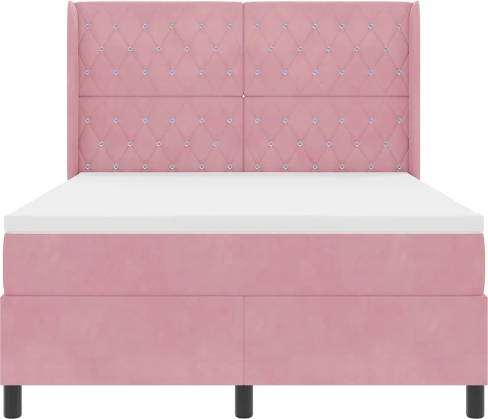 Postel s boxspringem s matrací s čelo Růžová 140 x 190 cm samet 3341953