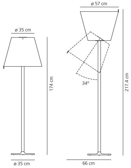 Artemide Melampo terra, designová stojací lampa ve stříbrné úpravě s textilním širmem, 2x52W E27, 137cm