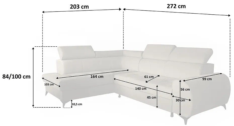 Sedací souprava BOLZA | 272x203 | PRAVÁ | rozkládací + úložný prostor | VÝBĚR TKANIN