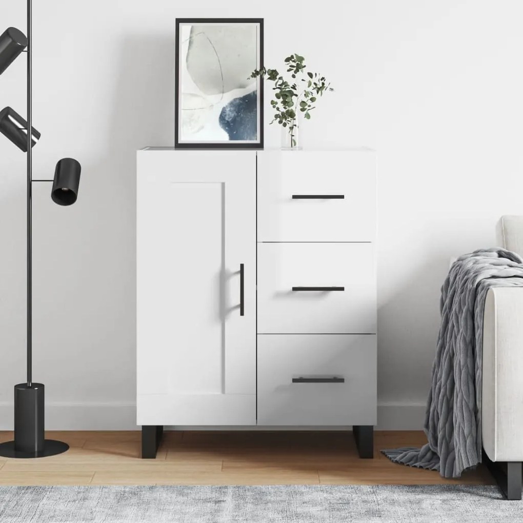 Příborník bílý s vysokým leskem 69,5x34x90 cm kompozitní dřevo