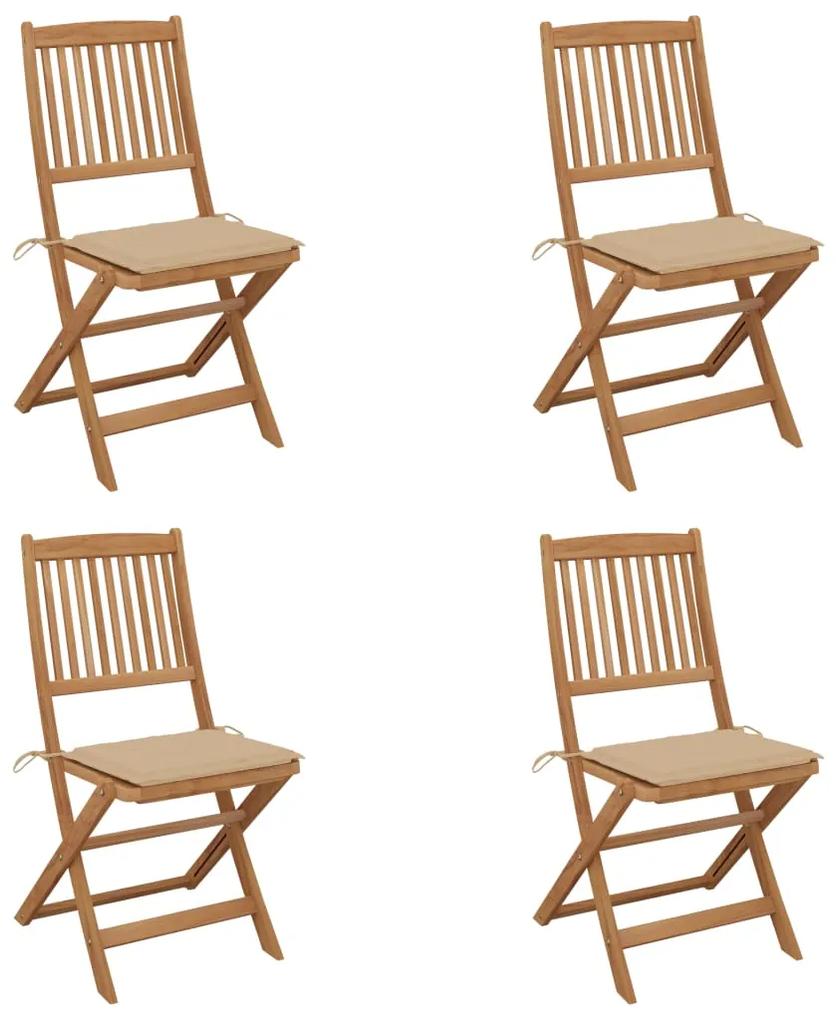 3064674 vidaXL Skládací zahradní židle s poduškami 4 ks masivní akáciové dřevo