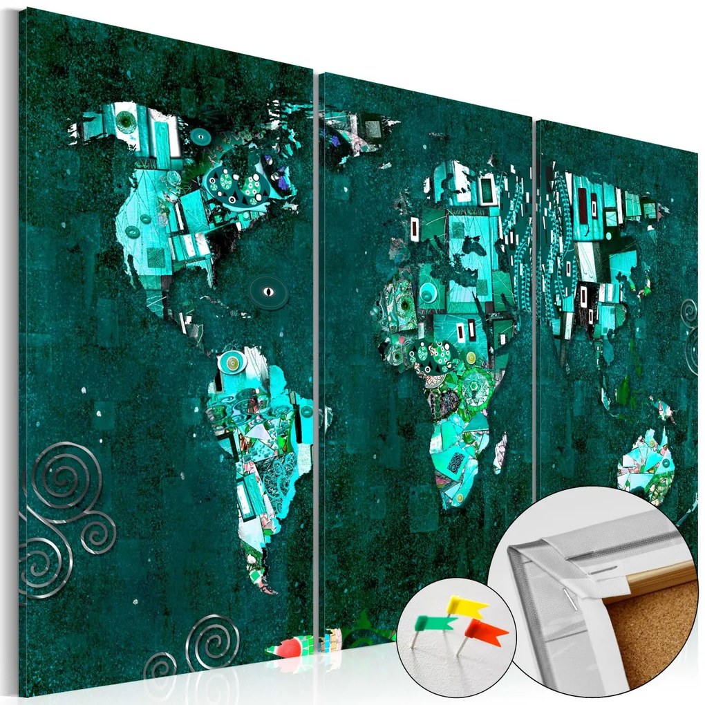 Murando DeLuxe Mapa na korkové tabuli - smaragdová mapa Velikost: 120x80 cm