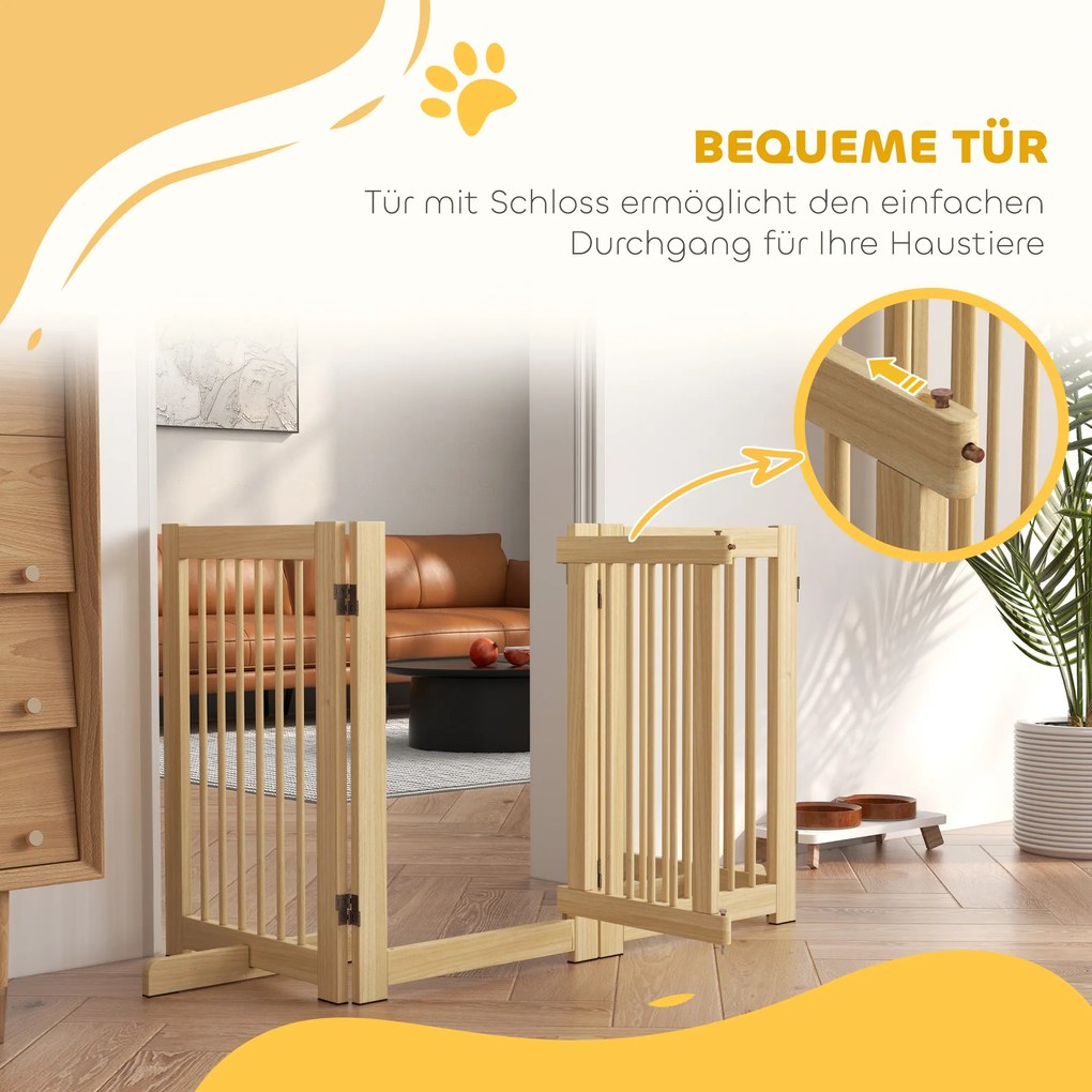 PawHut ohrádka pro psy 4-dílná 204 x 75 cm skládací s dvířky, volně stojící ohrádka pro psy ze dřeva se 2 opěrnými nožičkami pro chodbu kuchyň schody…