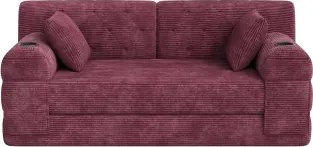 Aosom Dvojitá stlačená manšestrová pohovka, kovový rám, 2 držáky na nápoje a 4 boční kapsy, 168D x 80Š x 81V cm, vínová