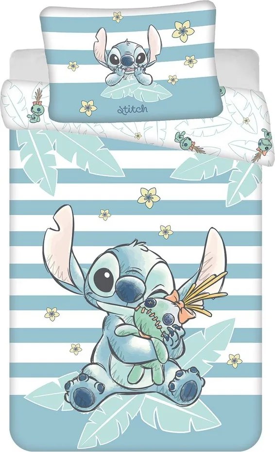 Světle modré bavlněné dětské povlečení do postýlky 100x135 cm Lilo & Stitch "Tropical Hugs" – Jerry Fabrics
