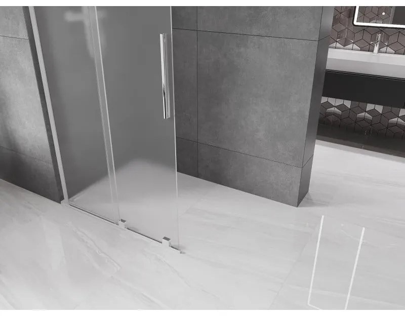 Mexen Velar L, posuvná sprchová zástěna Walk-in 100 x 200 cm, 8mm sklo námraza, chromová, 871-100-003-33-01