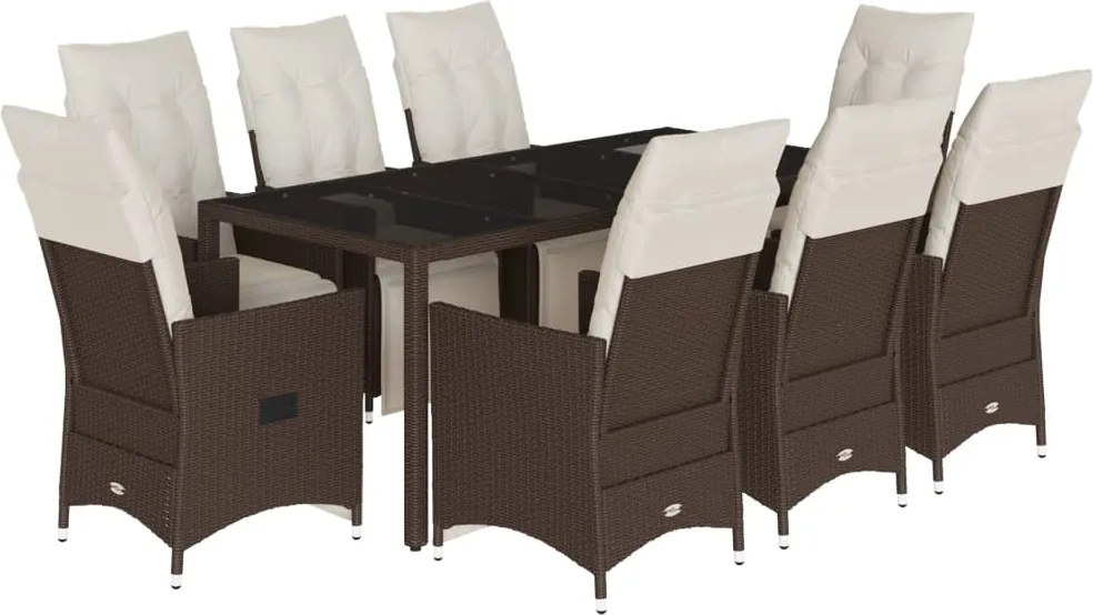9dílný zahradní bistro set s poduškami hnědý polyratan 3276920