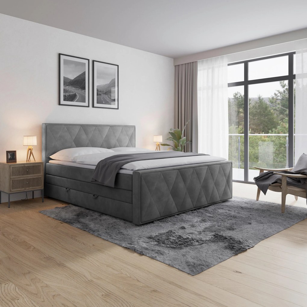 XXXLutz POSTEL BOXSPRING, 180/200 cm, světle šedá Livetastic - Manželské postele - 002427022620