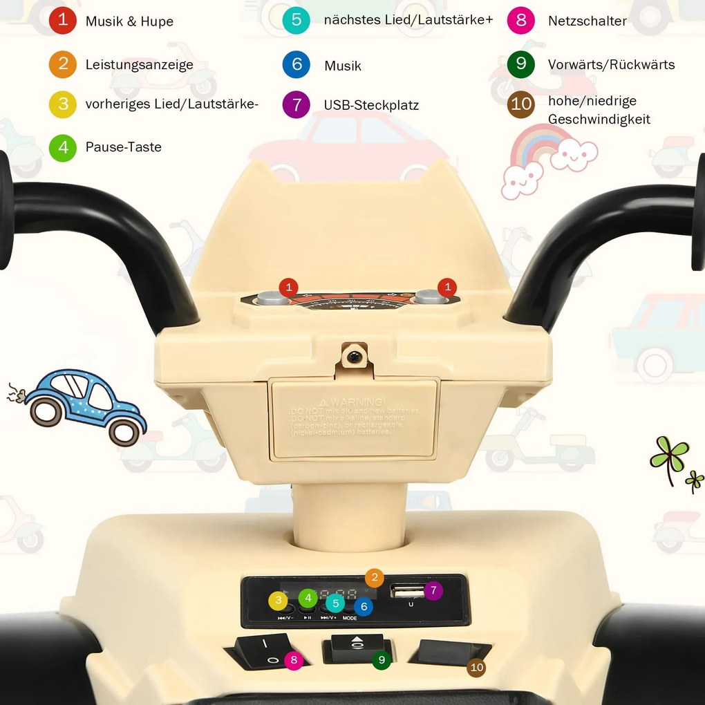 Costway 12 V elektrická dětská čtyřkolka se světlomety mini elektrická čtyřkolka