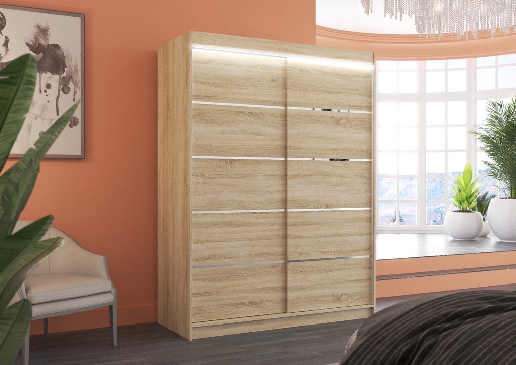 ADRK Furniture Posuvná skříň s LED osvětlením LUFT 150 SW-LUF-S-150+L-V142