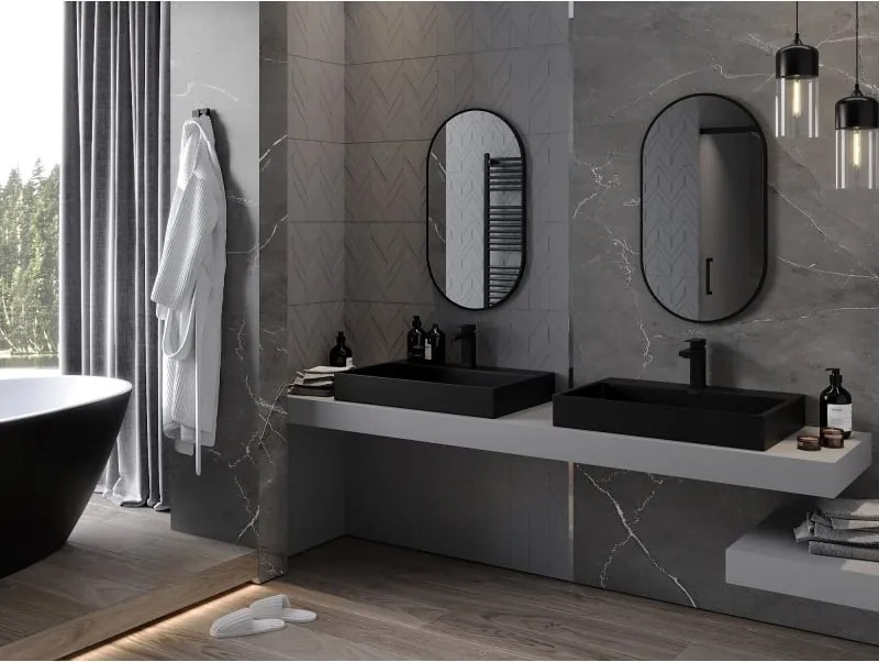 Mexen Loft oválné koupelnové zrcadlo 80 x 45 cm, černý rám - 9851-080-045-000-70