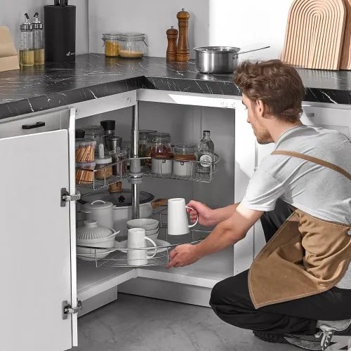 71,1 cm dvoupatrový chromový rohový organizér ve tvaru ledvinky Lazy Susan skříňová