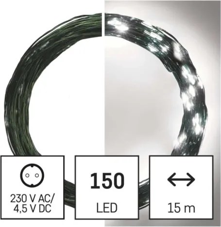 Vánoční osvětlení EMOS D3AC05 ZY1914T 150LED nano řetěz zelený 15m studená bílá s časovačem