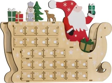 HOMCOM Adventní kalendář ze dřeva se 24 zásuvkami, opakovaně použitelný a doplnitelný adventní kalendář, 22,5 x 8 x 36 cm, přírodní