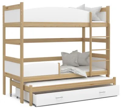 Patrová postel TWIST pro 3 osoby s úložným prostorem (Borovice), Bílá