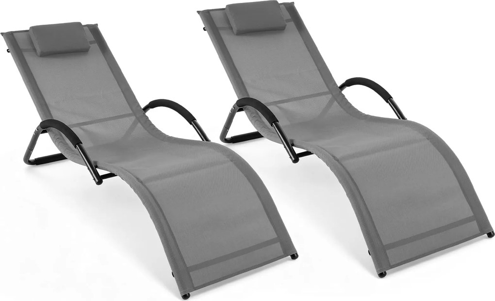 Costway Sada 2 lehátek, ergonomická zahradní lehátka s vyjímatelnými – šedá