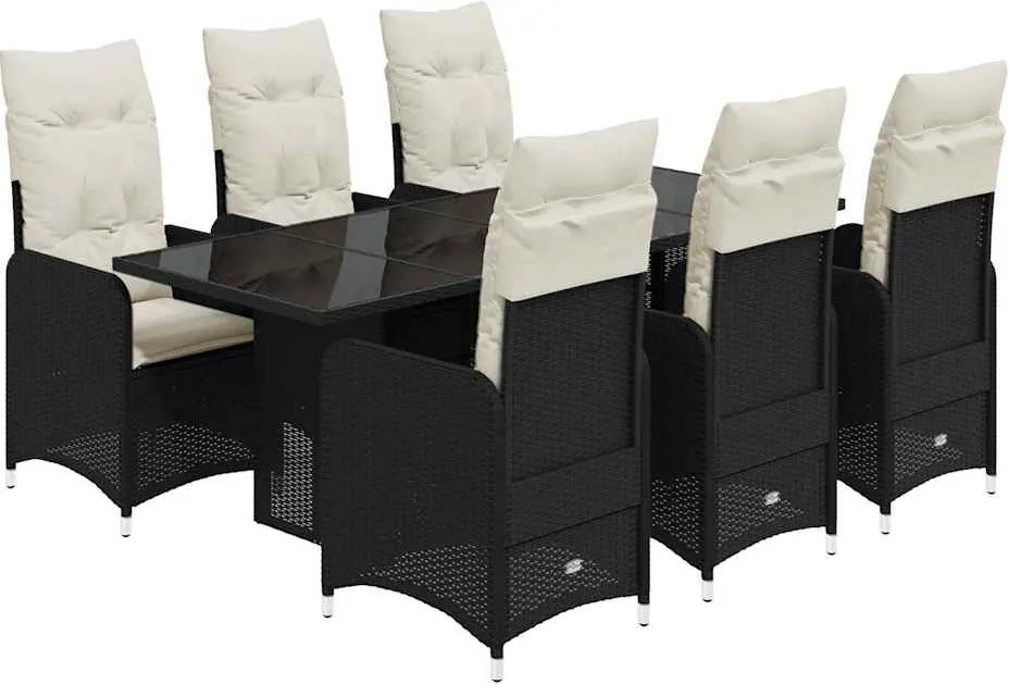 7dílný zahradní bistro set s poduškami černý polyratan 3276996