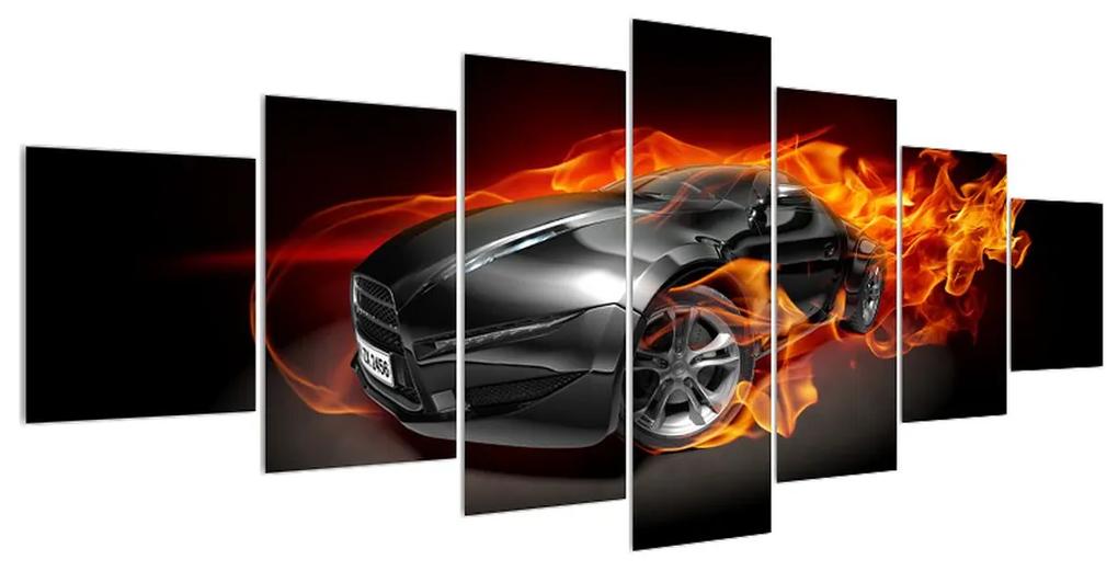 Obraz auta v ohni (210x100 cm)