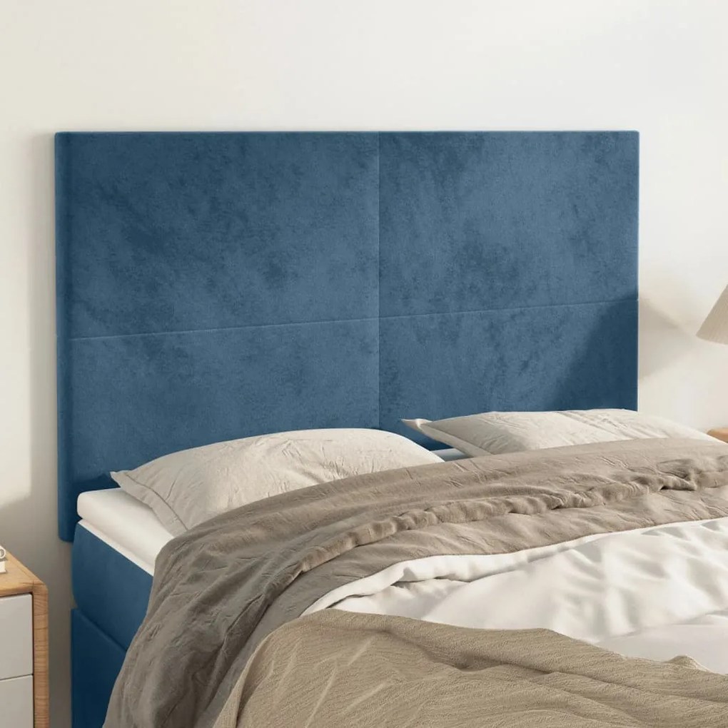 Čelo postele tmavě modré 144x5x118/128 cm sametové 3116104