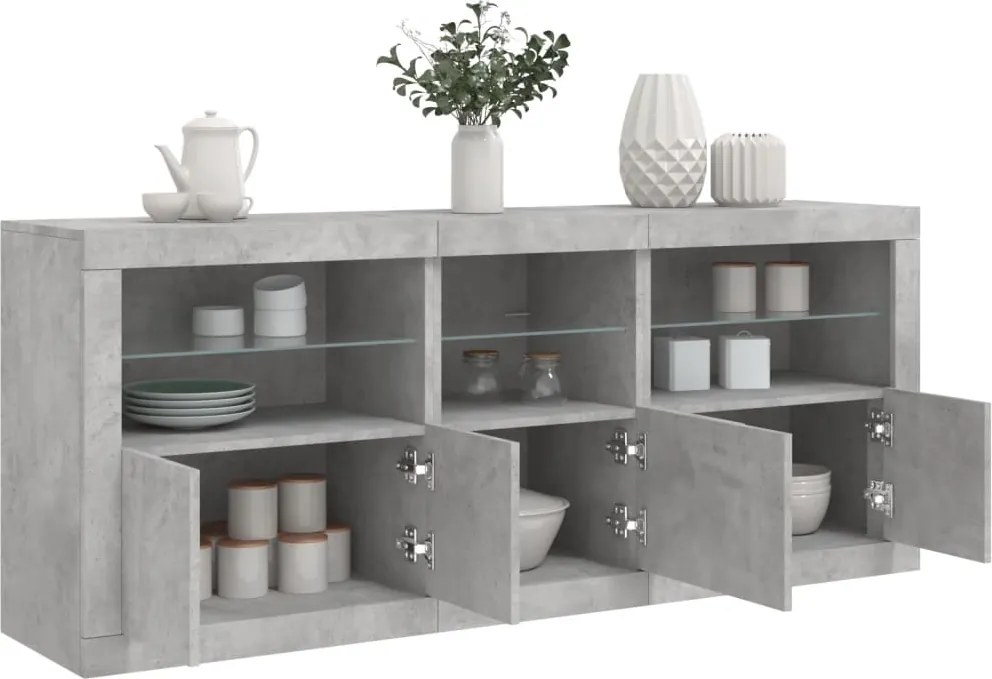 Příborník s LED osvětlením betonově šedý 162 x 37 x 67 cm 3208998