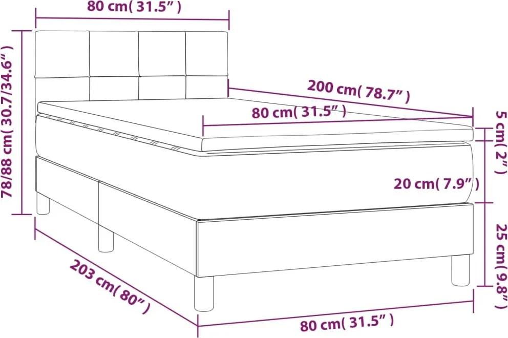vidaXL Box spring postel s matrací a LED 80 x 200 cm samet [3134370] Barva: Růžová
