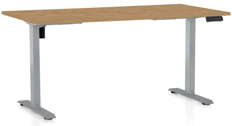 Výškově nastavitelný stůl OfficeTech B, 160 x 80 cm, šedá podnož, dub kamenný