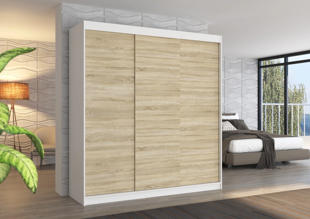 ADRK Furniture Posuvná skříň MEGAN 200 SW-MEG-W+S-200+A684