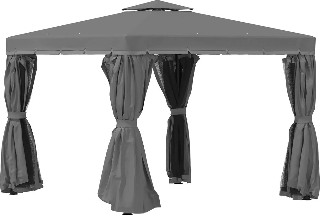 Zahradní altán Outsunny 2,96 x 2,96 m s dvoustupňovou střechou a 4 bočními panely, sítě proti komárům, weatherproof hliník, polyester, tmavě šedý | Ao