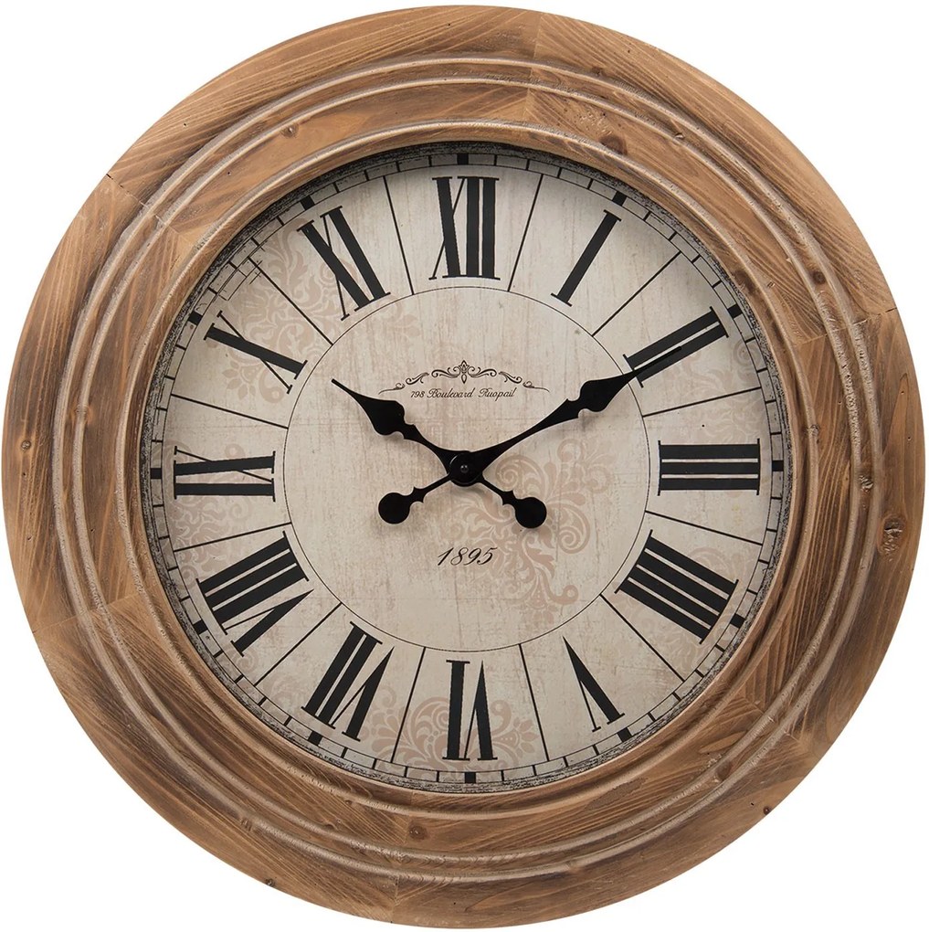 Nástěnné hodiny s římskými číslicemi a masivním dřevěným rámem - Ø 67*5.5 cm