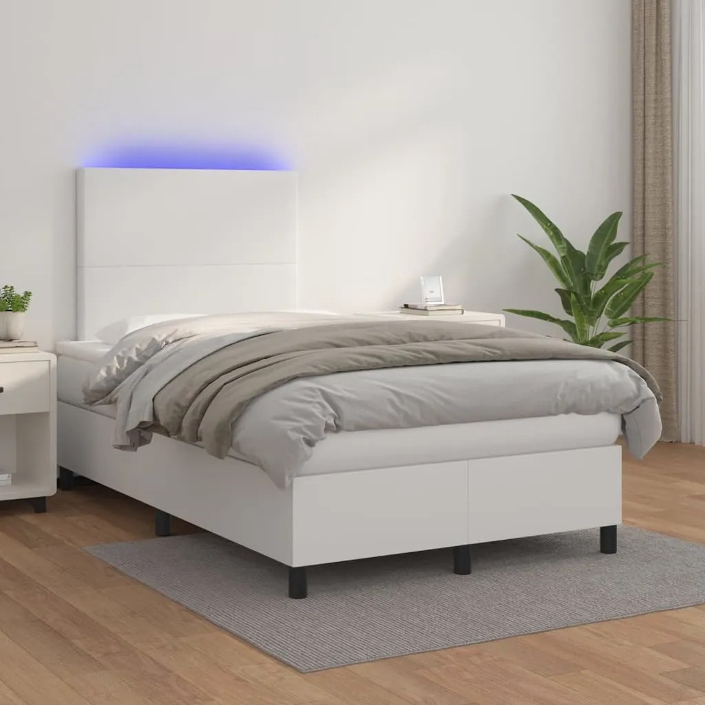 Box spring postel s matrací a LED bílá 120x200 cm umělá kůže 3135814