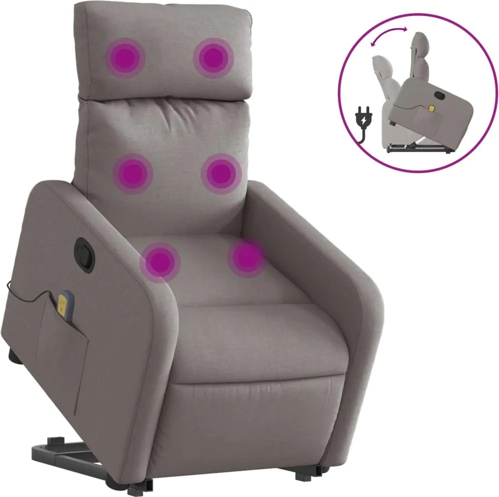 Zvedací masážní polohovací křeslo taupe textil 3206715
