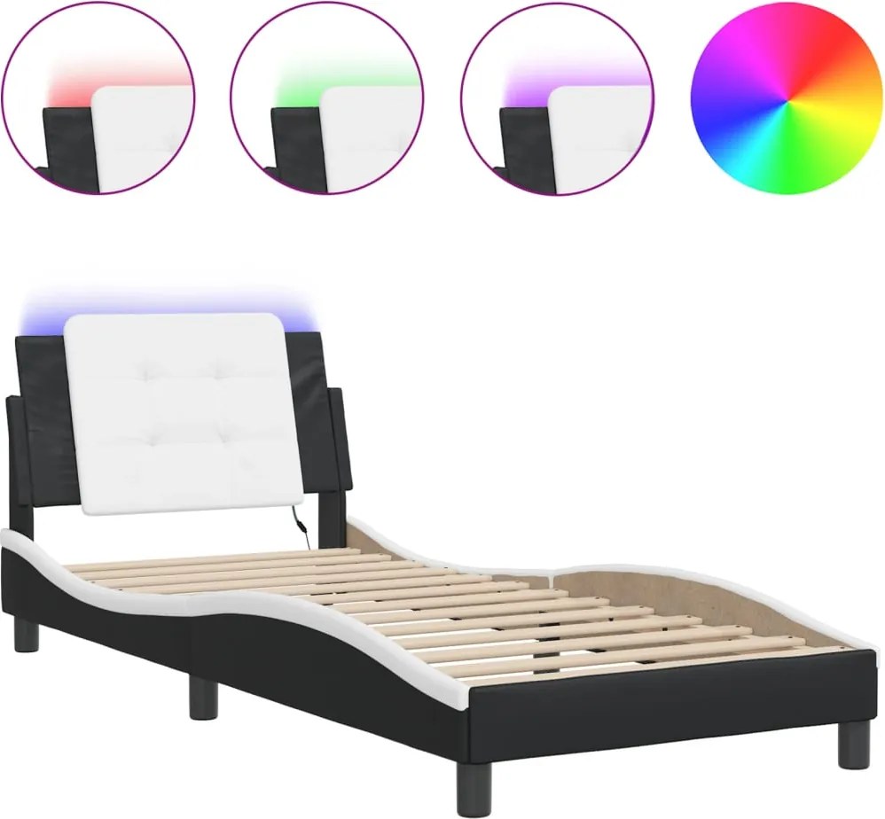 Rám postele s LED bez matrace Zadar černý a bílý 90x200 cm 3214087