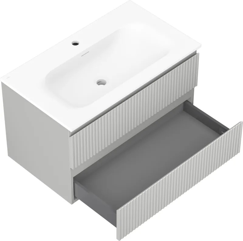 Mexen Rivel, koupelnová skříňka 80 cm s umyvadlem Vela, 2 zásuvky, drážkovaná, šedá matná/bílá, 91A20-08047-2-BFF62-W23M01