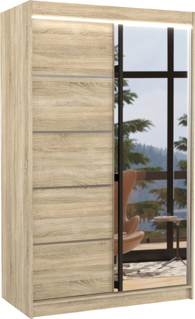 ADRK Furniture Posuvná skříň se zrcadlem a LED osvětlením NICEA 120 SW-NIC-S-120+L-V049