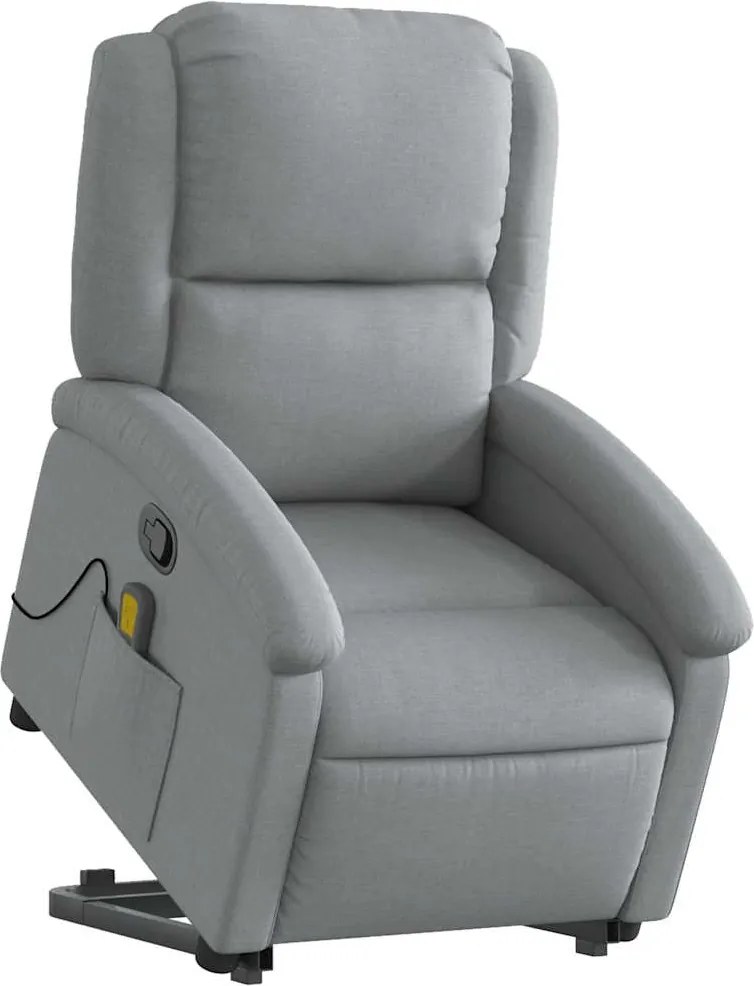 Zvedací masážní polohovací křeslo světle šedé textil 3204176