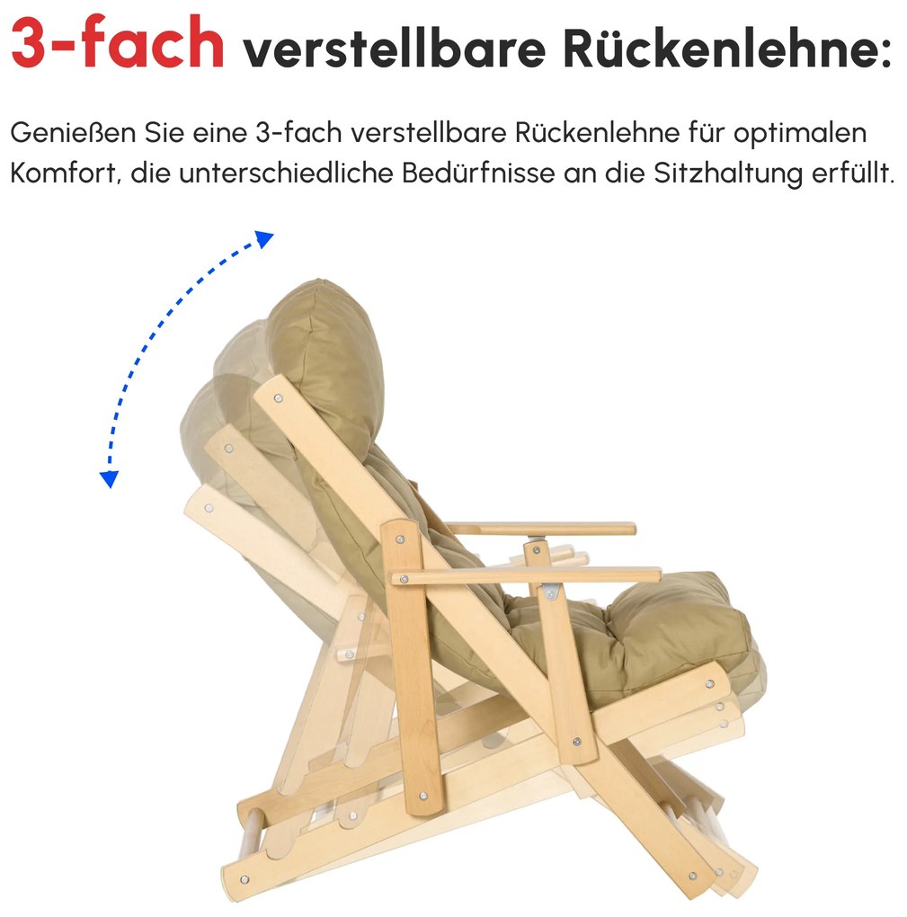 HOMCOM Relaxační křeslo skládací čalouněné křeslo, polohovací křeslo, relaxační křeslo, jídelní židle se vzhledem lnu do obývacího pokoje, bukové dře…