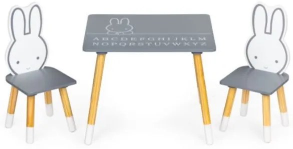ECOTOYS Dětský dřevěný stolek Bunny + 2 židle