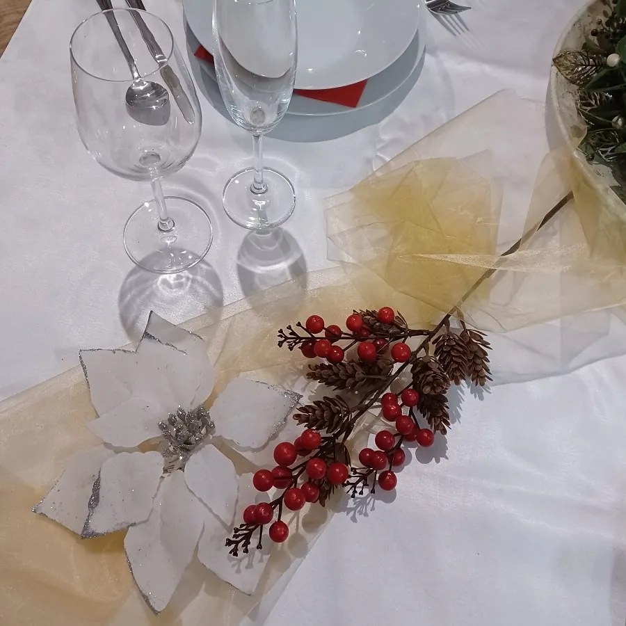 Dekorace umělý květ, 23 cm, látka, bílý