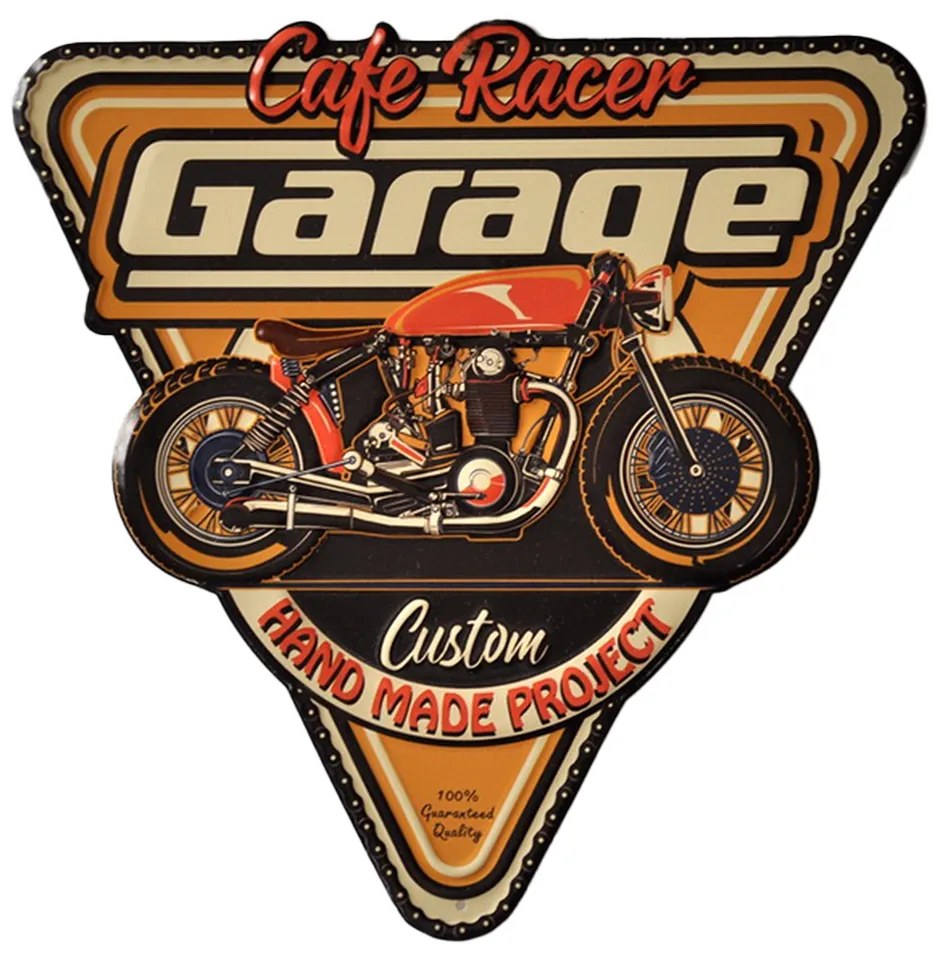 Kovová nástěnná cedule Cafe Racer Garage - 40*1*40 cm