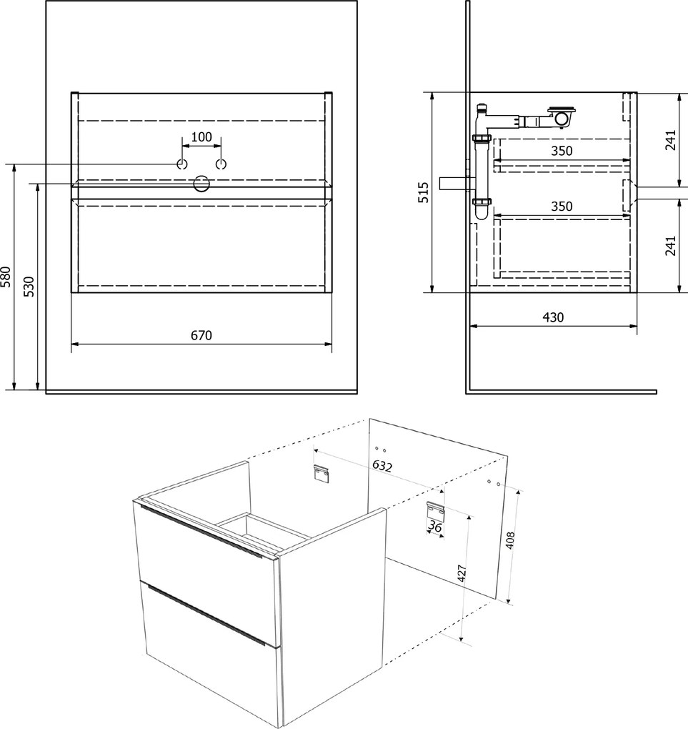 Sapho Filena koupelnová skříňka pod umyvadlo 67 x 51,5 x 43 cm bílá mat FID1270W