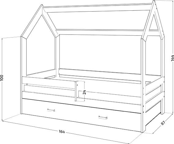 Dětská postel DOMEČEK D3 borovice 80 x 160 cm Rošt: Bez roštu, Matrace: Matrace COCO 10 cm, Úložný box: S bílým úložným boxem