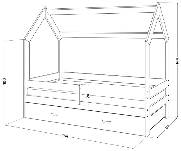 Dětská postel DOMEČEK D3 borovice 80 x 160 cm Rošt: S lamelovým roštem, Matrace: Bez matrace, Úložný box: S úložným boxem borovice